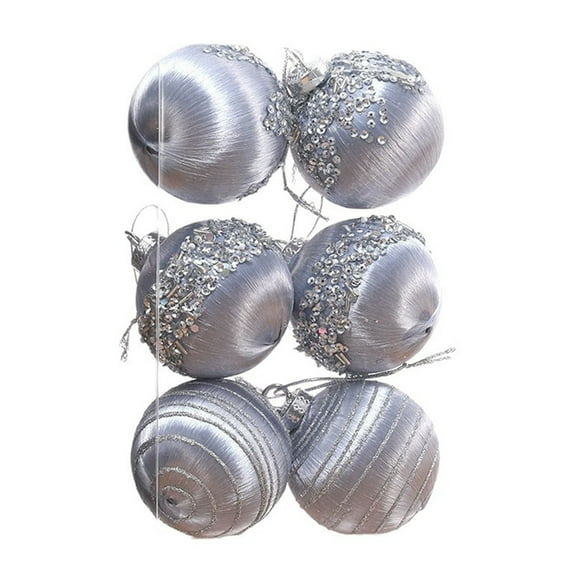 6Pcs Glittering Sequin Christmas Baubles with Hanging Strings and Hooks ...