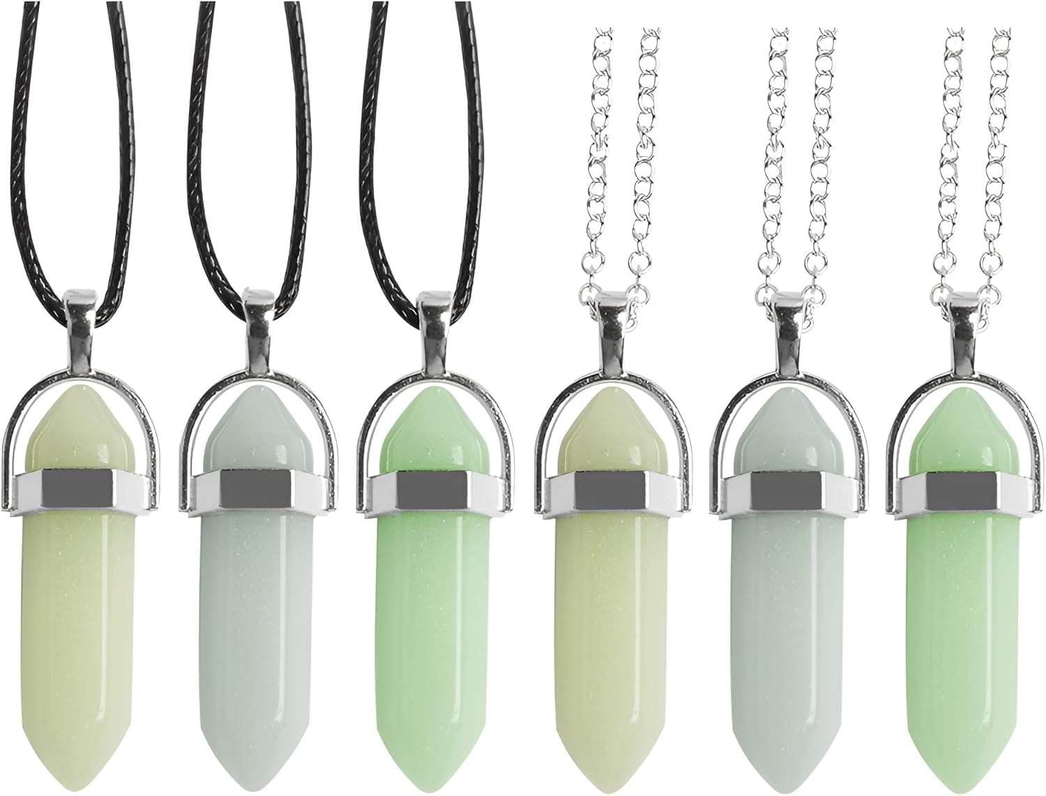 6Pcs Glow In The Dark Luminous Stone Pendant Necklace Moonstone Quartz ...