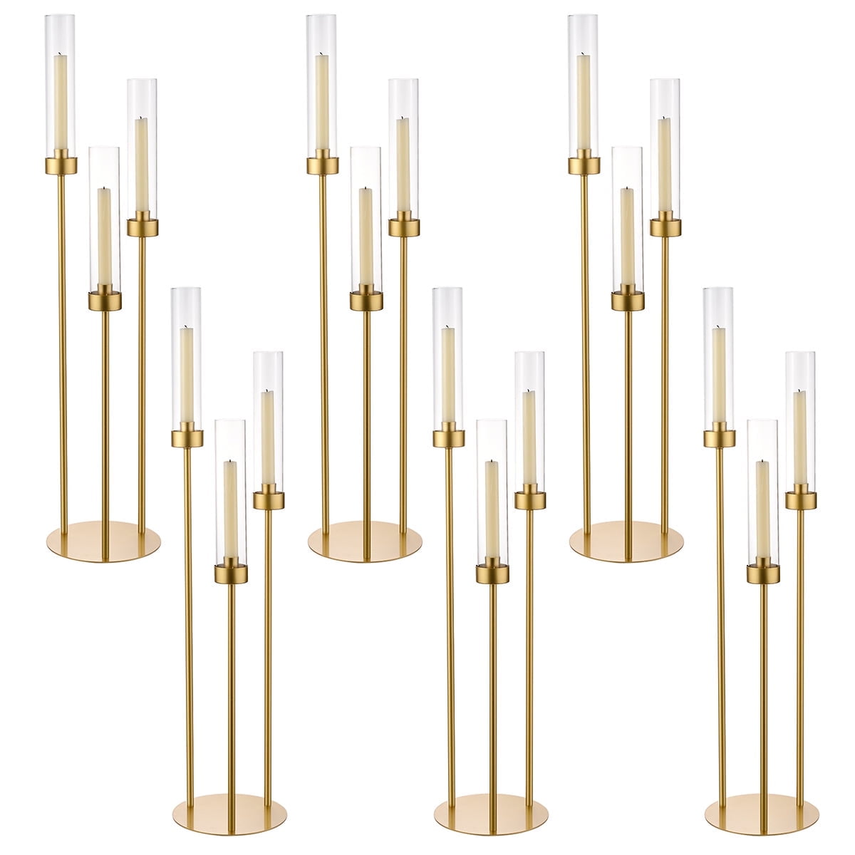6Pcs Gold Candelabra with Acrylic Lampshade, 3 Arm Taper Candle Holder ...