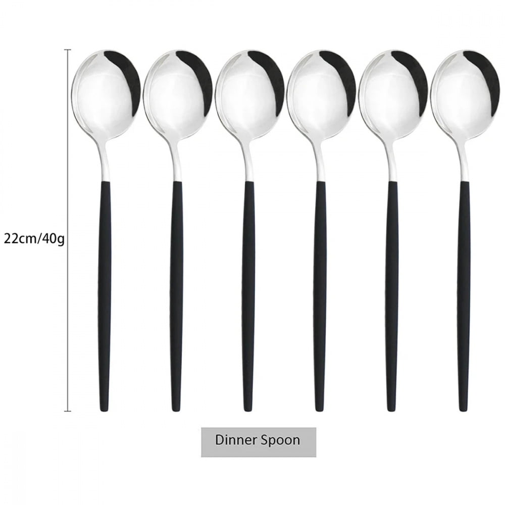 6Pcs Gold Ladle Spoon Dinnerware Western Stainless Steel Cutlery Set ...