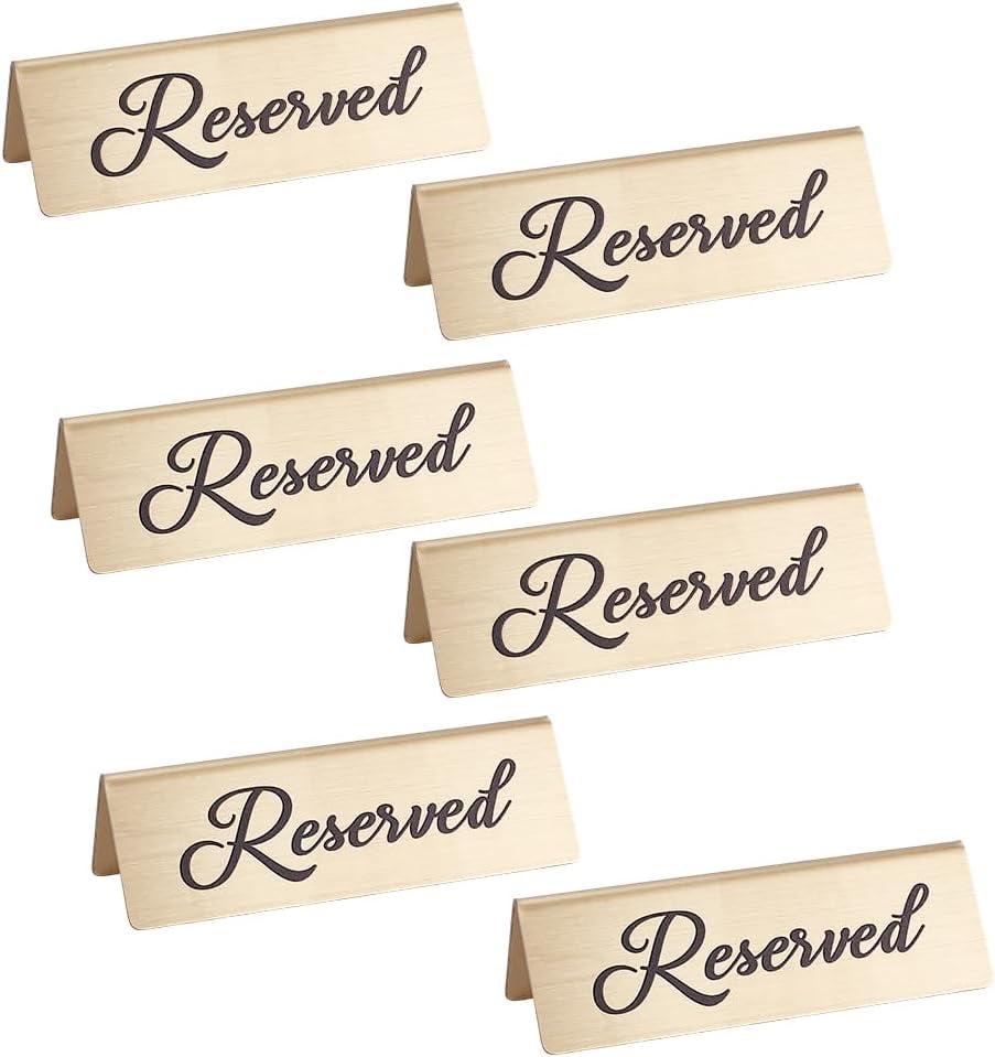 6Pcs Golden Reserved Table Sign 4.7x1.7x1.4 Inch Desk Top Stand Tent ...