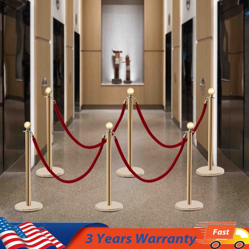 6Pcs Golden Stanchion Posts with 4 Velvet Ropes Crowd Control Queue ...
