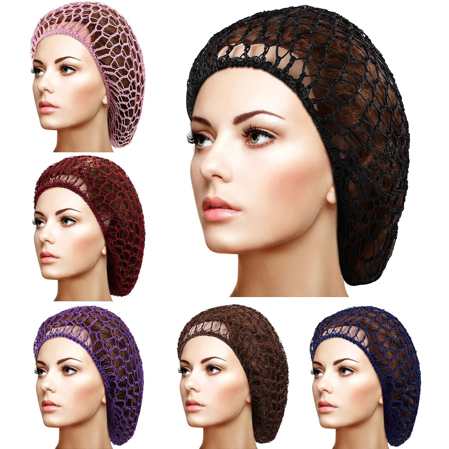 6Pcs Hair Net Snoods for Women Sleeping Mesh Soft Rayon Knit Crochet ...