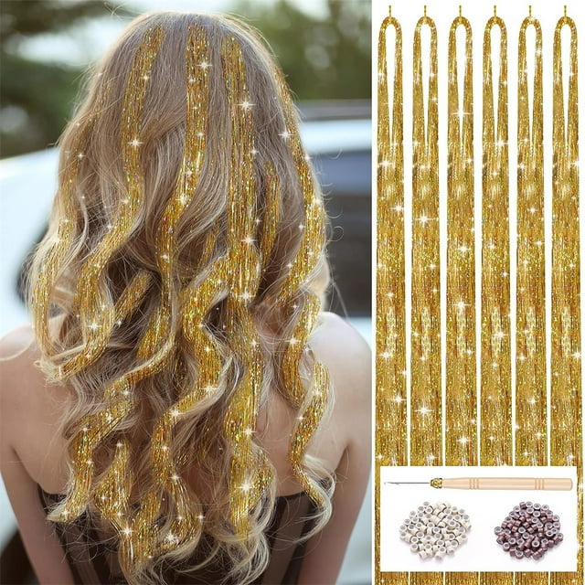 6Pcs Hair Tinsel Kit with Tool 1200 Strands Hair Tinsel Heat Resistant Tinsel Hair Extensions ...