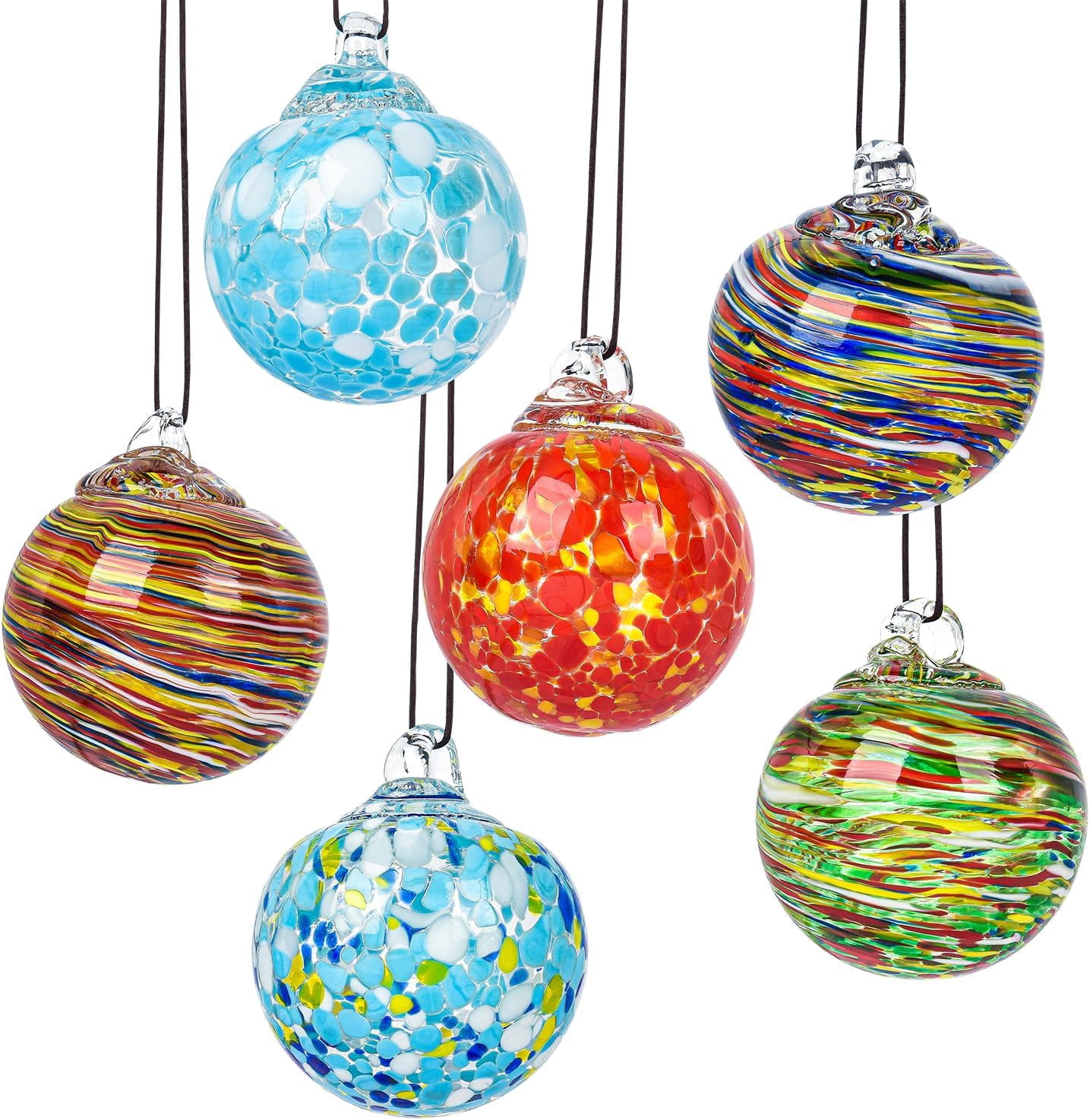 6Pcs Hand-Blown Glass Balls, Hanging Gazing Balls, Witch Ball Christmas ...