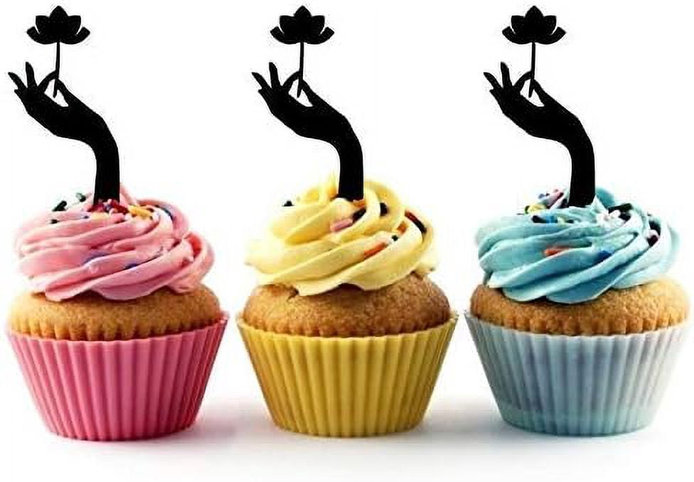 6Pcs Hand Holding Lotus Flower Silhouette Acrylic Cupcake Toppers for ...