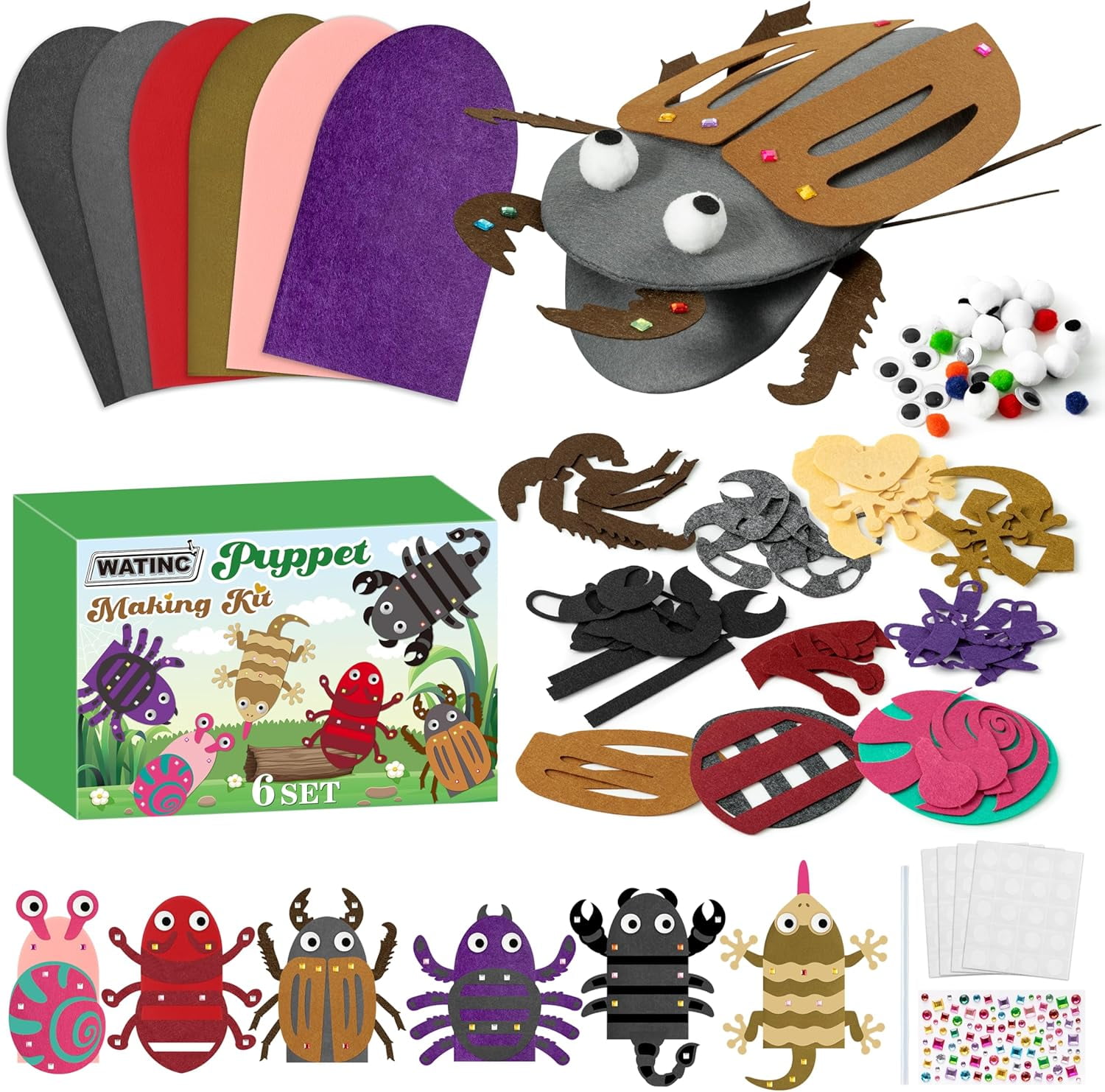 6Pcs Hand Puppet Making Kit, Art Craft Felt Sock Puppet Toys, Creative ...