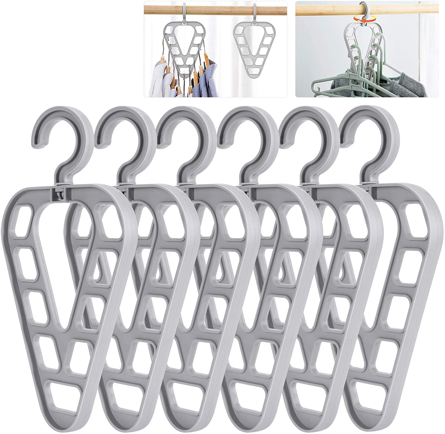 6Pcs Hangers,360° Swivel Hook Premium Plastic Hangers,Magic Wardrobe ...