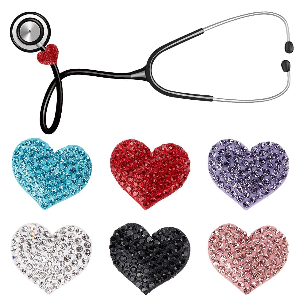 6Pcs Heart Stethoscope Charms - 1 Inch Clay Rhinestone Adjustable Tag ...