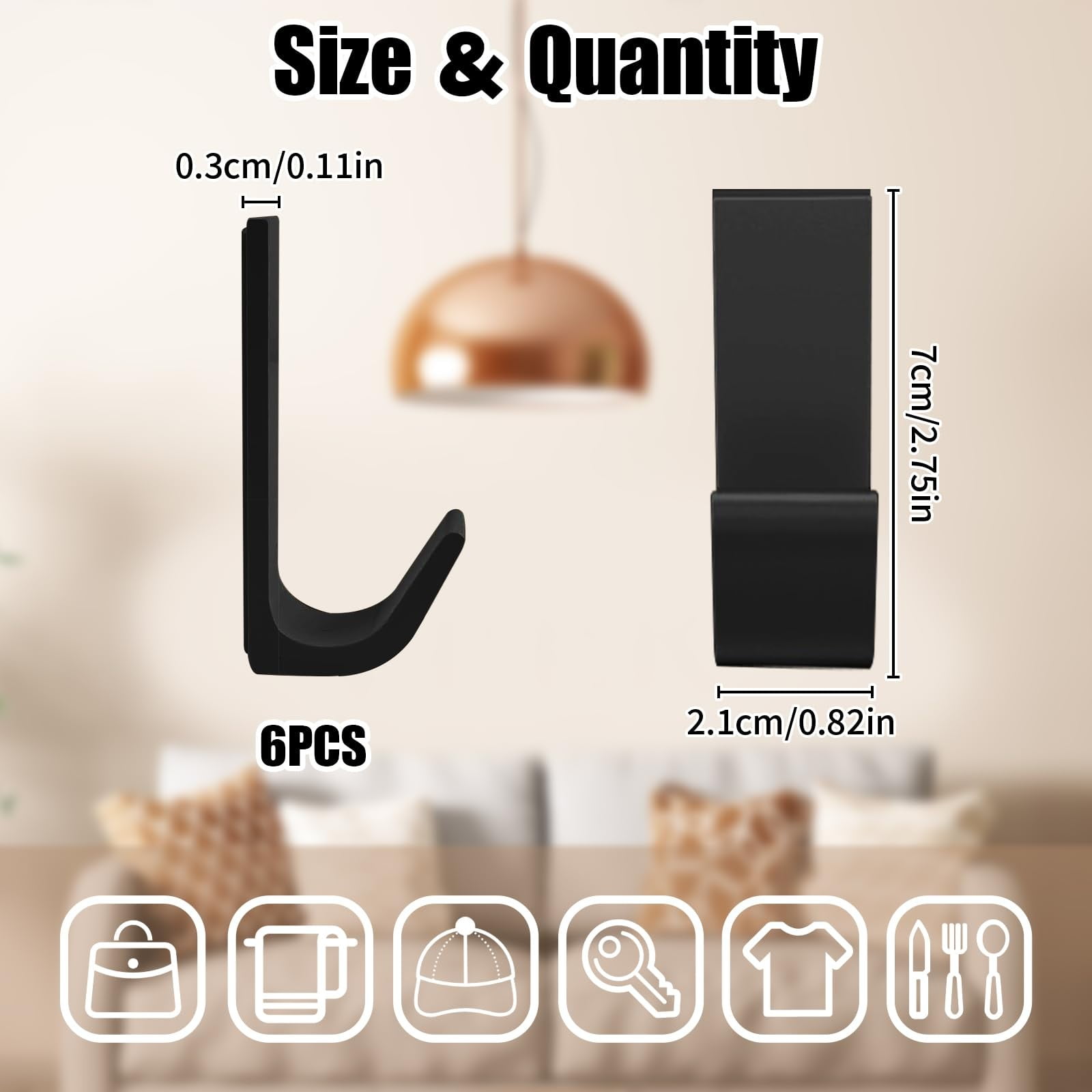 6Pcs Heavy Duty Adhesive Wall Hooks - No Drill Metal Hooks Holds up to ...