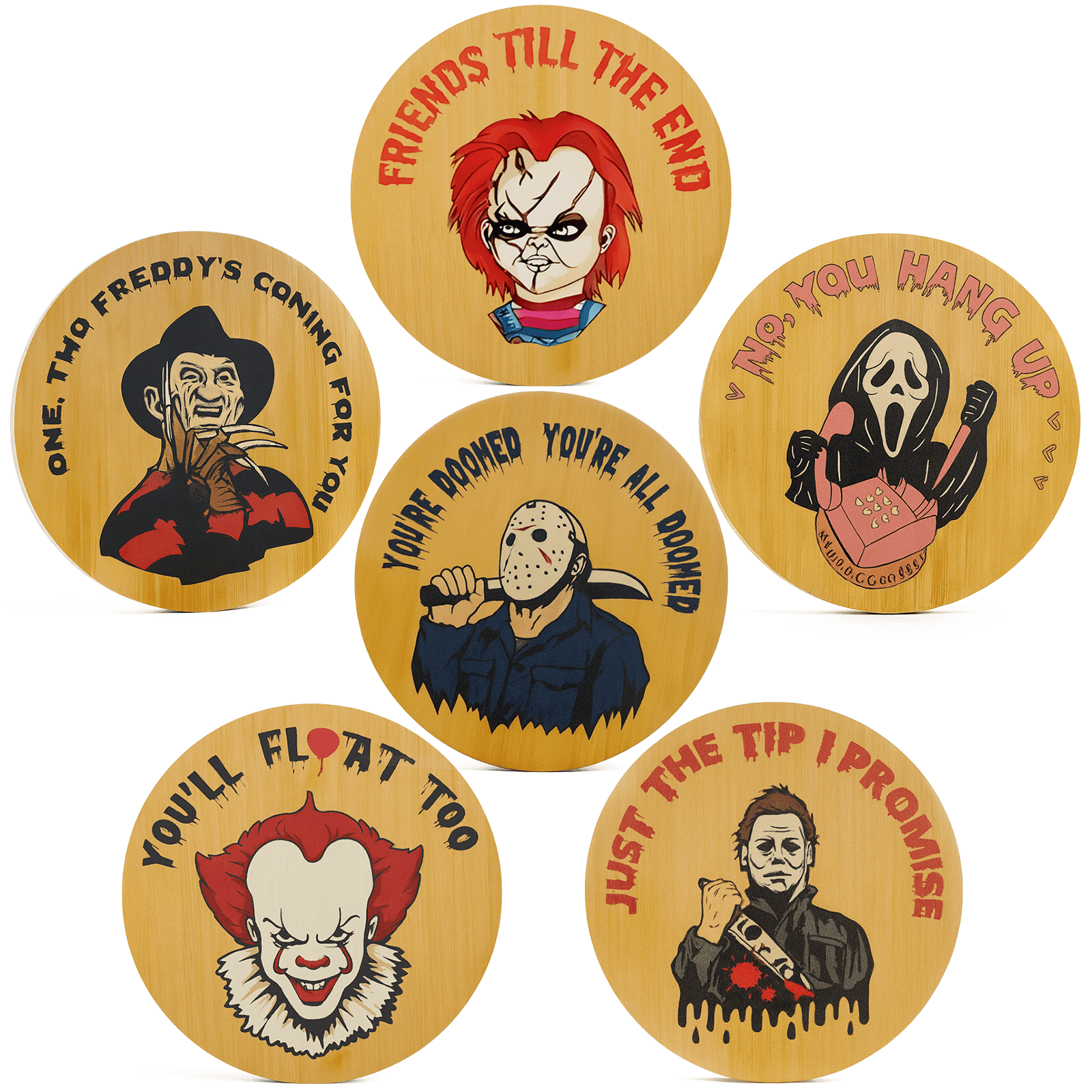6Pcs Horror Movie Character Spooky Coasters with Holder | Halloween ...