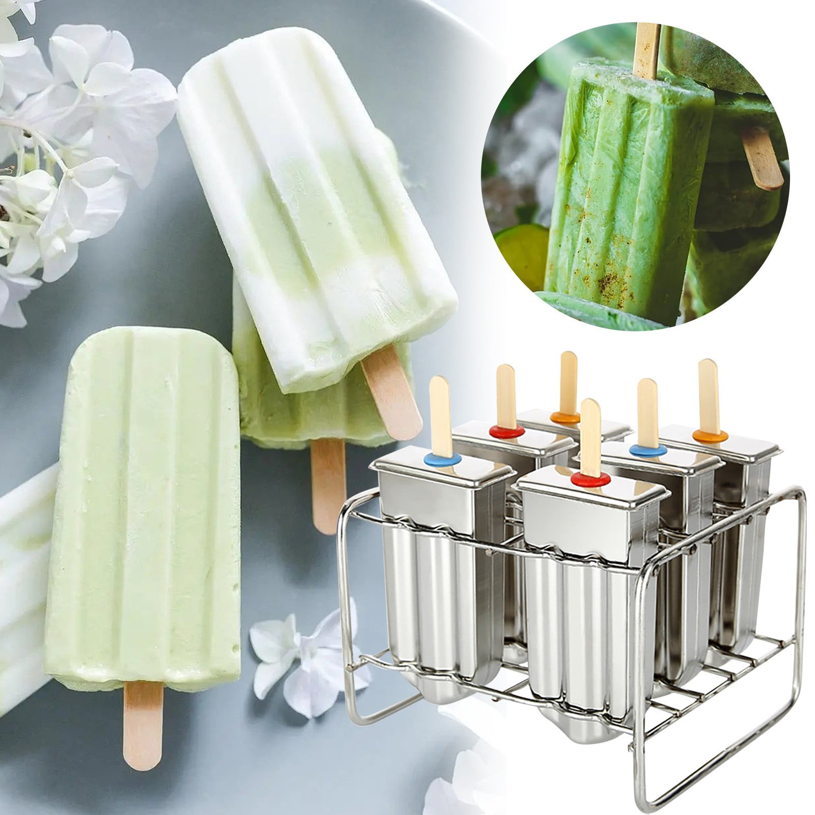 6Pcs Ice Stick Lolly Popsicle Holder Maker, Stainless Steel Ice Cube ...