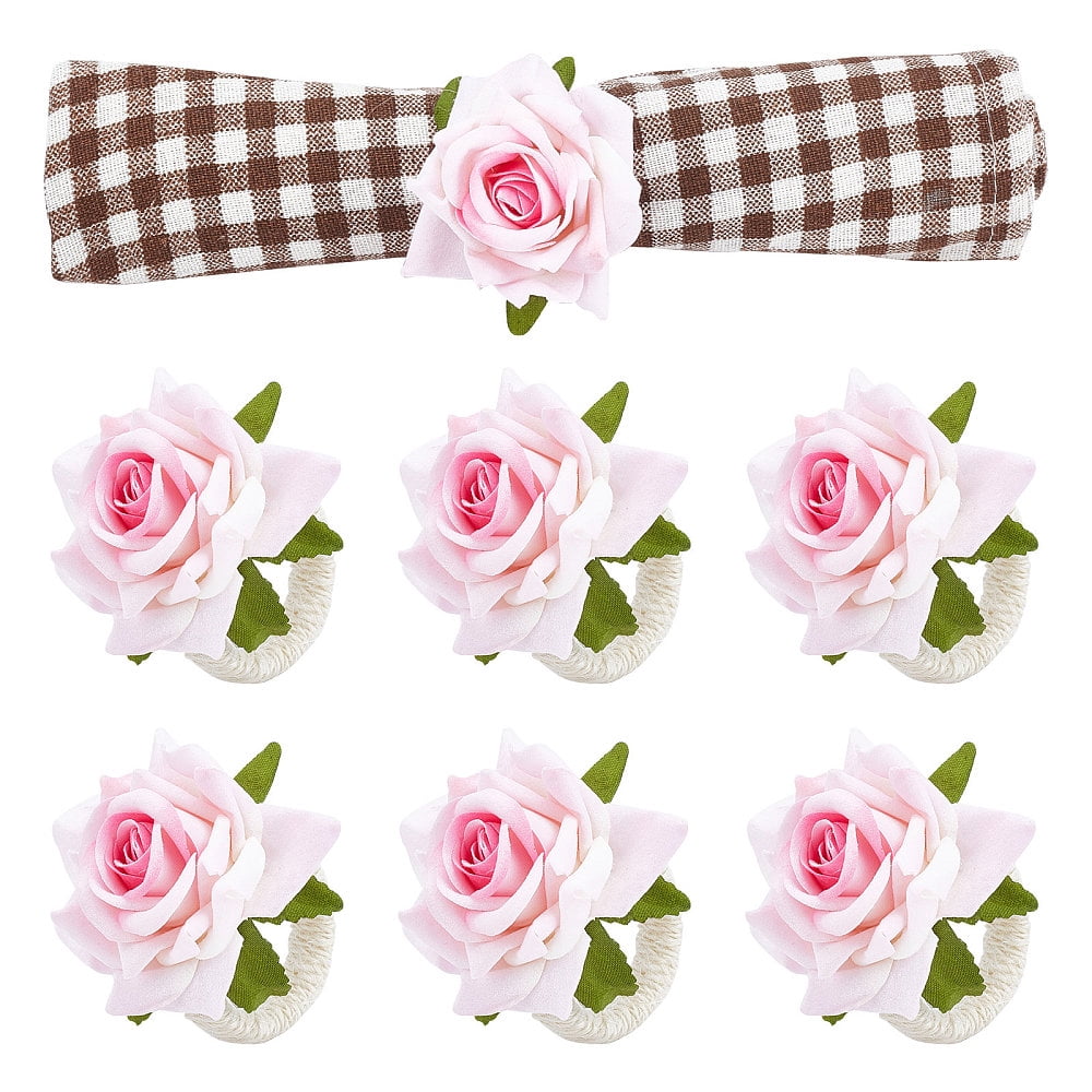 6Pcs Jute Napkin Rings with Silk Artificial Rose Flower for Wedding ...