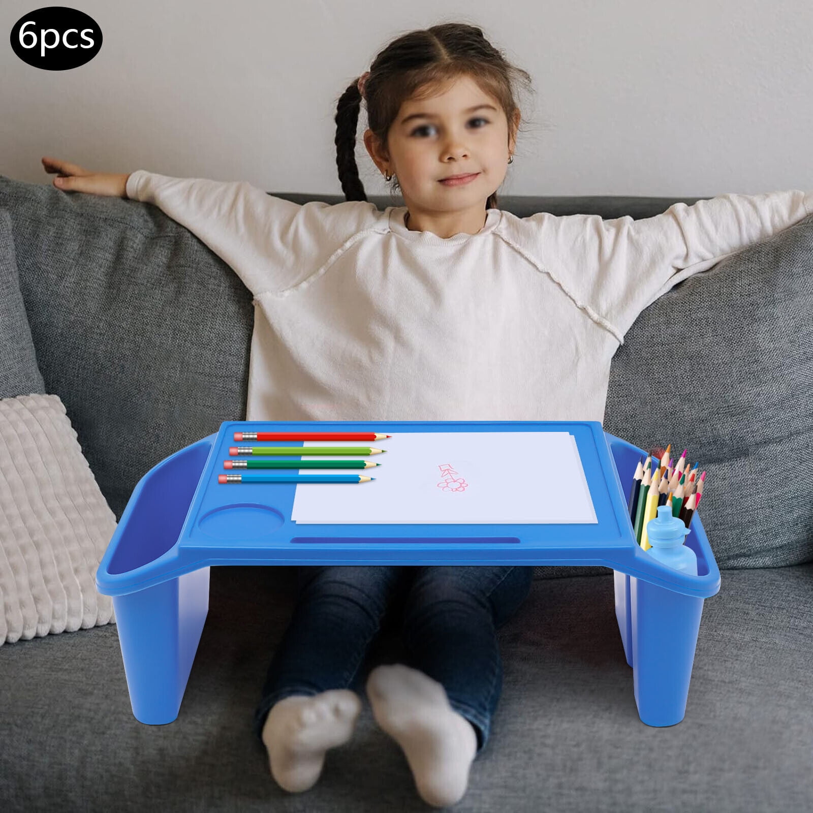 6Pcs Kids Lap Desk Tray Plastic Breakfast Laptop Trays with Side ...