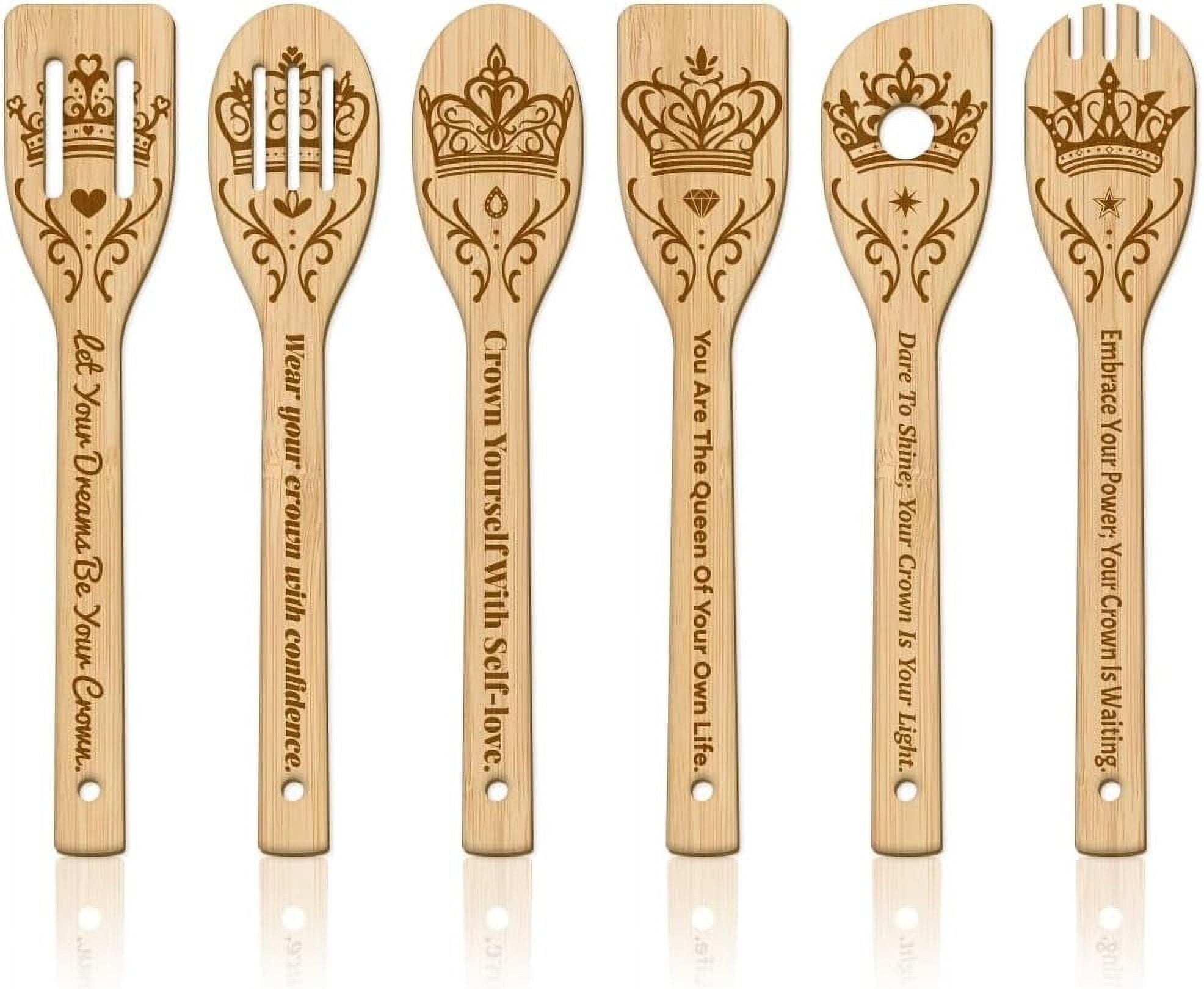 6Pcs King and Queen Bamboo Cooking Utensils Wooden Engraved Cooking ...