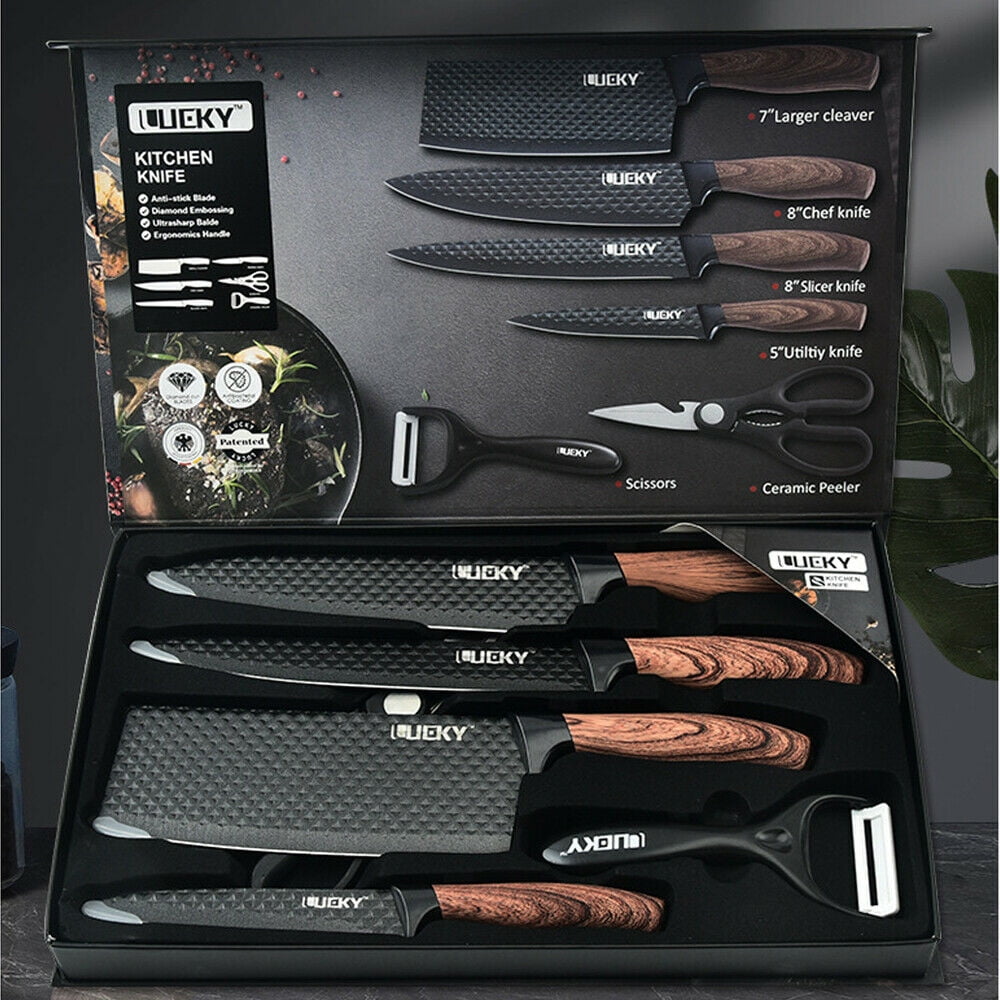 MDHAND 6Pcs Kitchen Knives Set, Stainless Steel with Ergonomic Wood ...