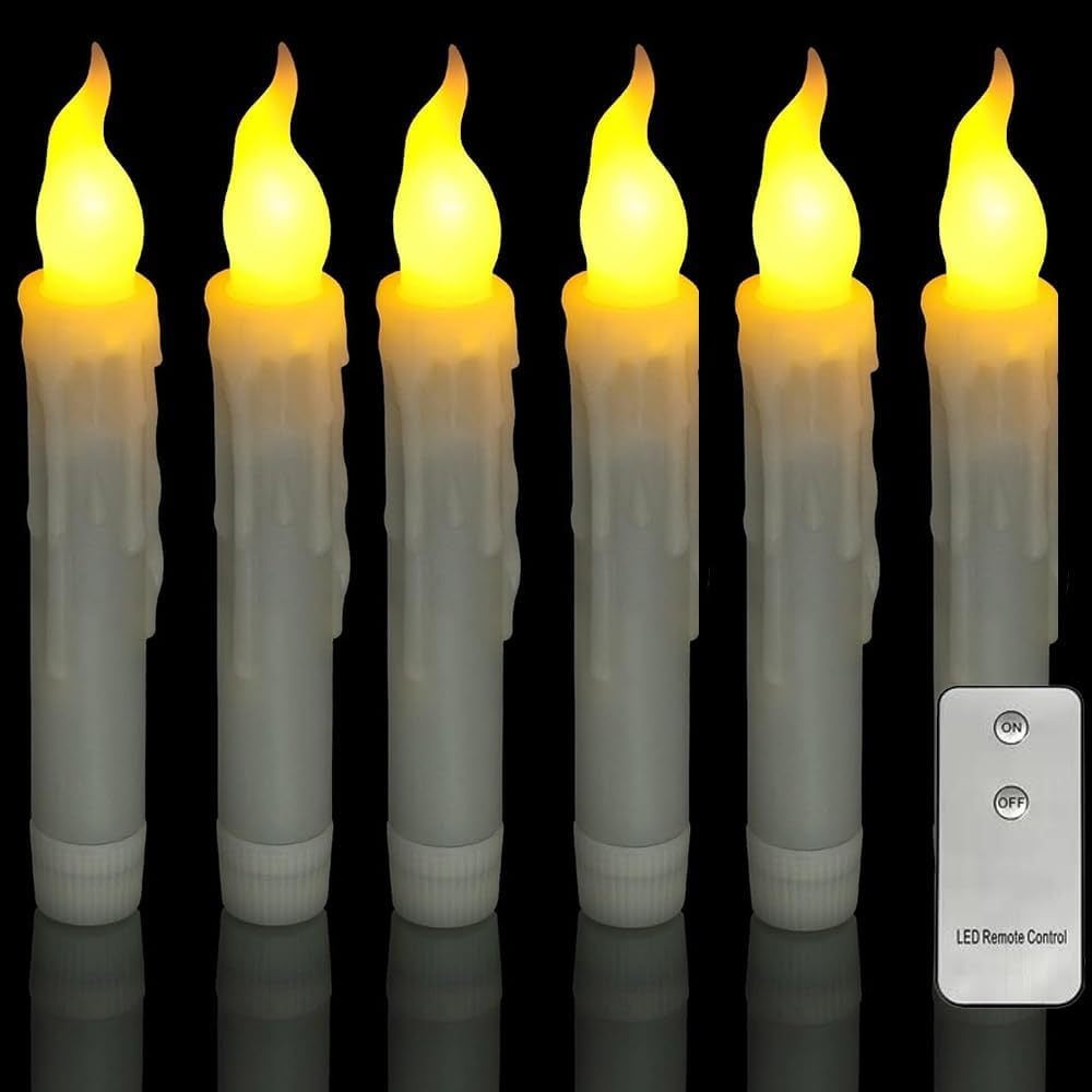 6Pcs LED Taper Candle with Remote Control Flameless Battery Operated ...