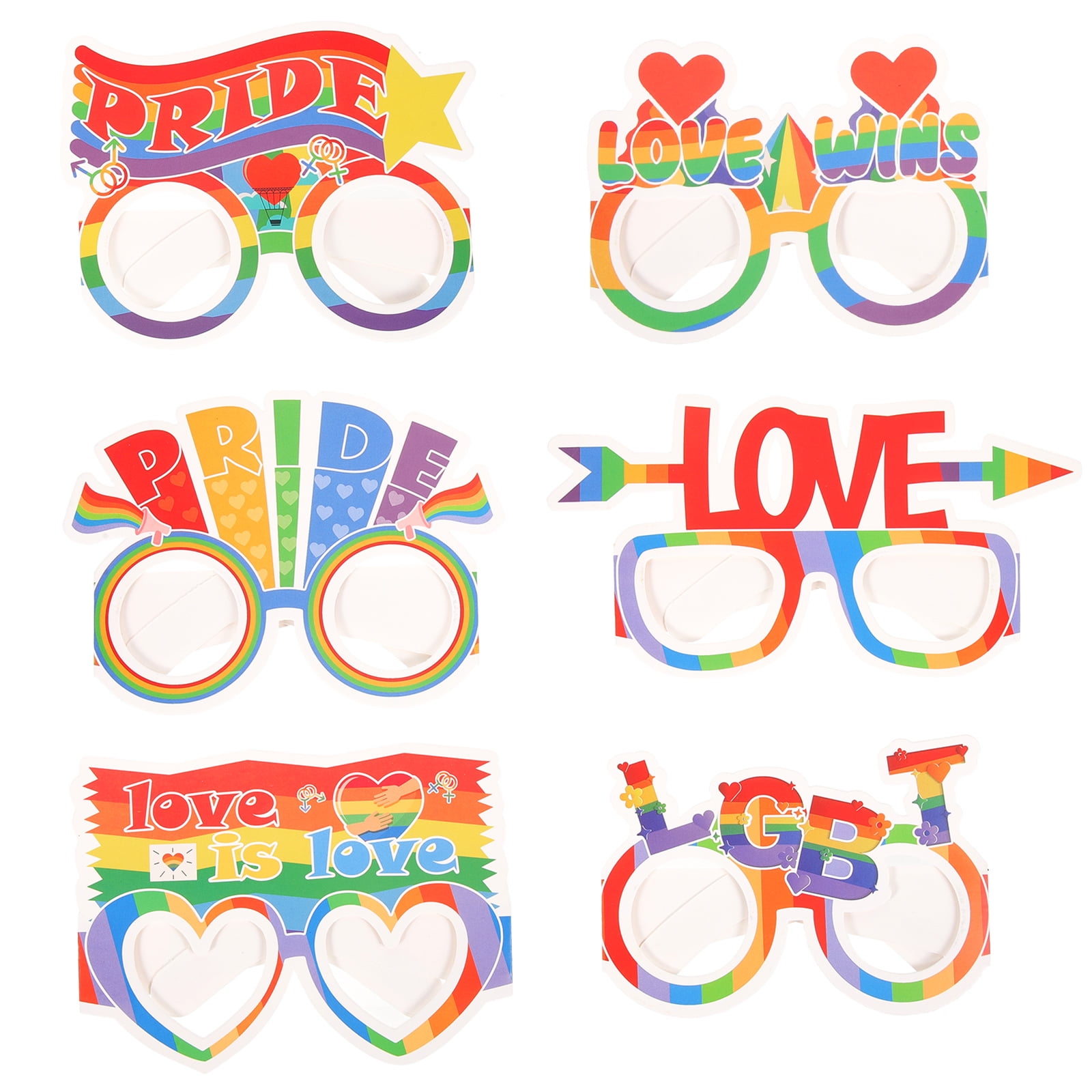 6Pcs LGBT Pride Glasses Paper Party Glasses Rainbow Party Photo Booth ...