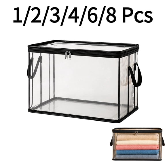 6Pcs Large Clear Thick Plastic Storage Box with Hinged Lid, Heavy-Duty ...