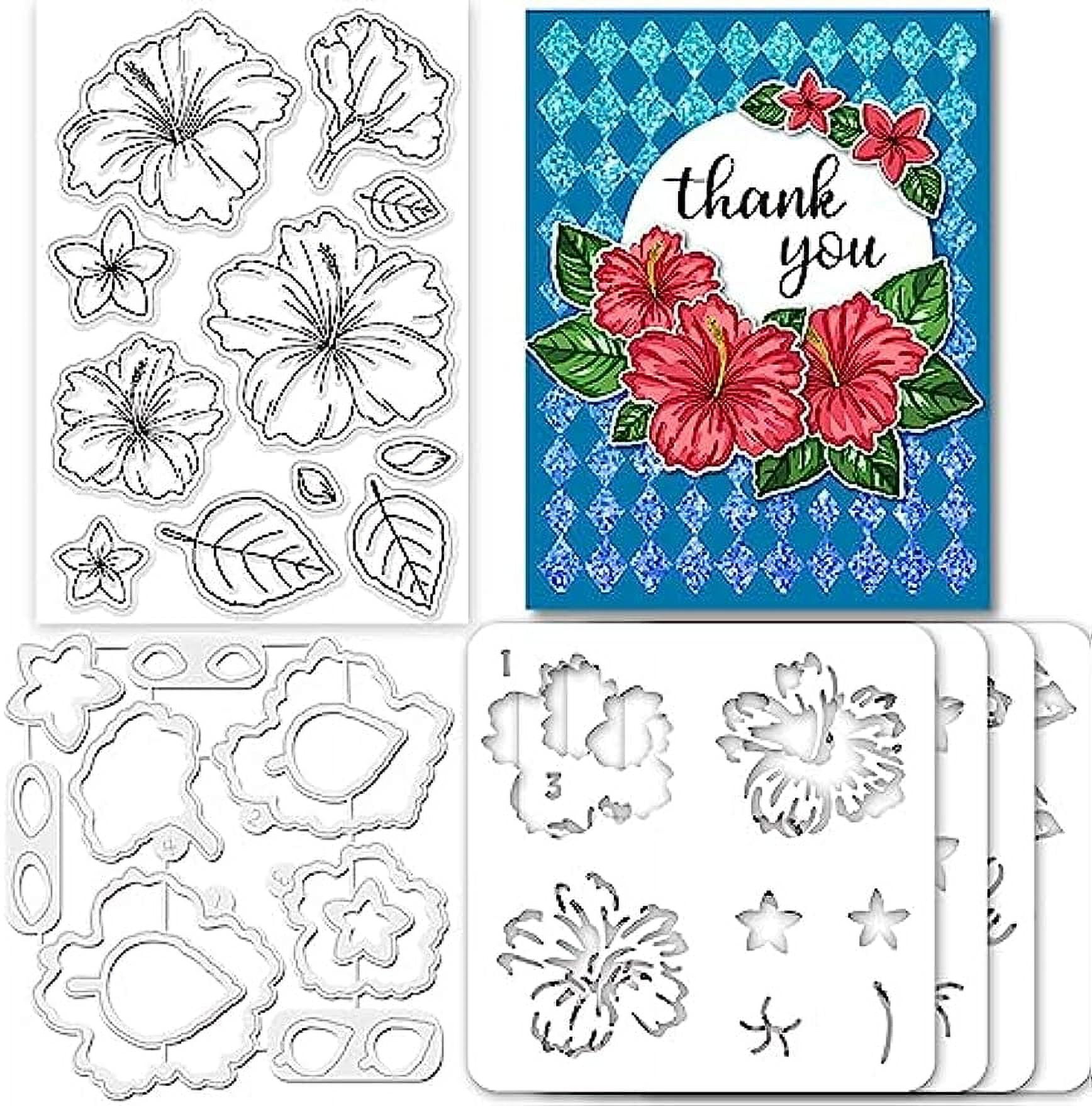 6Pcs Layered Hibiscus Theme Silicone Clear Stamps Metal Layering ...
