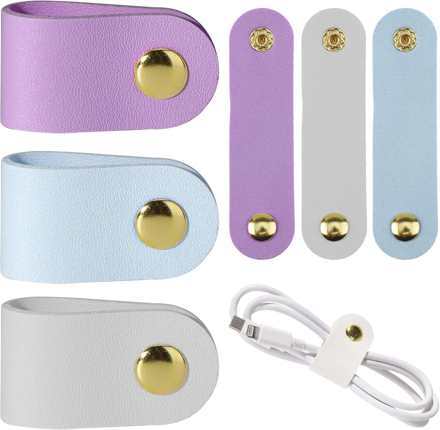 6Pcs Leather Cable Organizer - Reusable Straps, Ties for Phone Charging ...