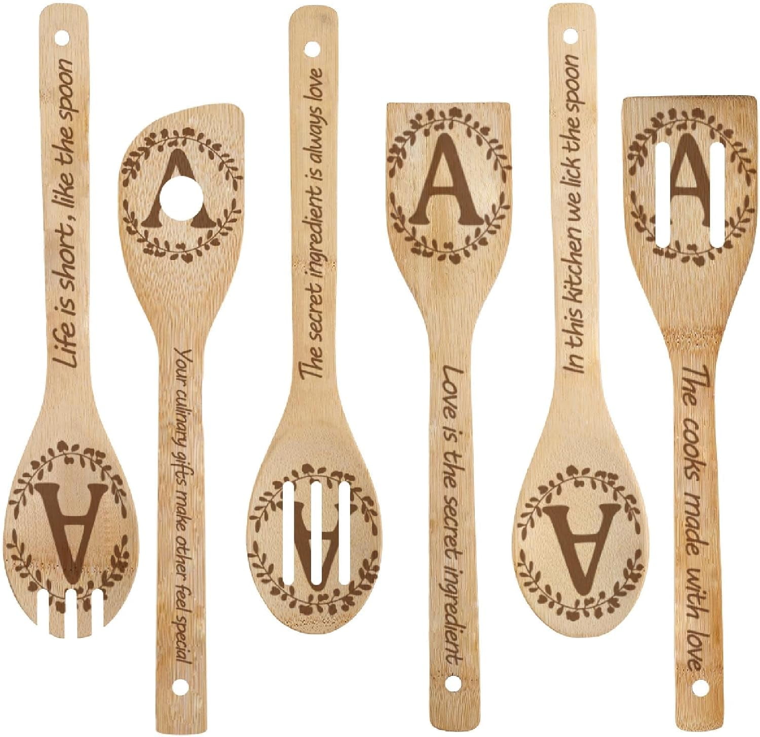 6Pcs Letter A Wooden Spoons Utensil Set Initial Letter Monogrammed ...