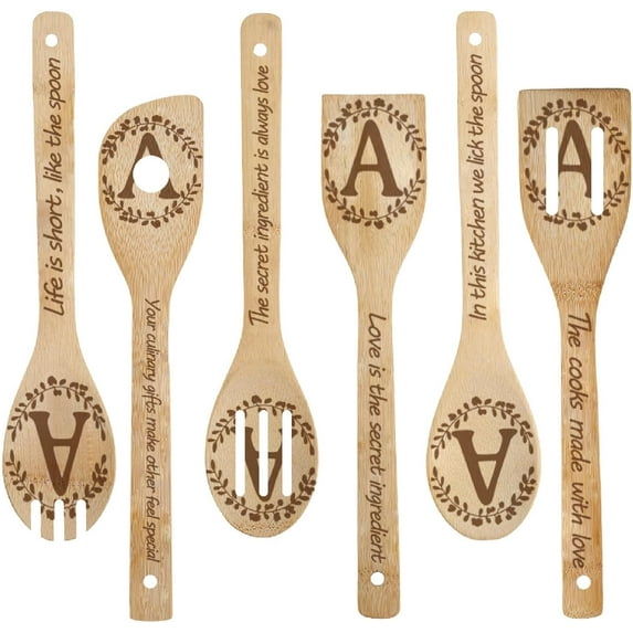 6Pcs Letter A Wooden Spoons Utensil Set Initial Letter Monogrammed ...