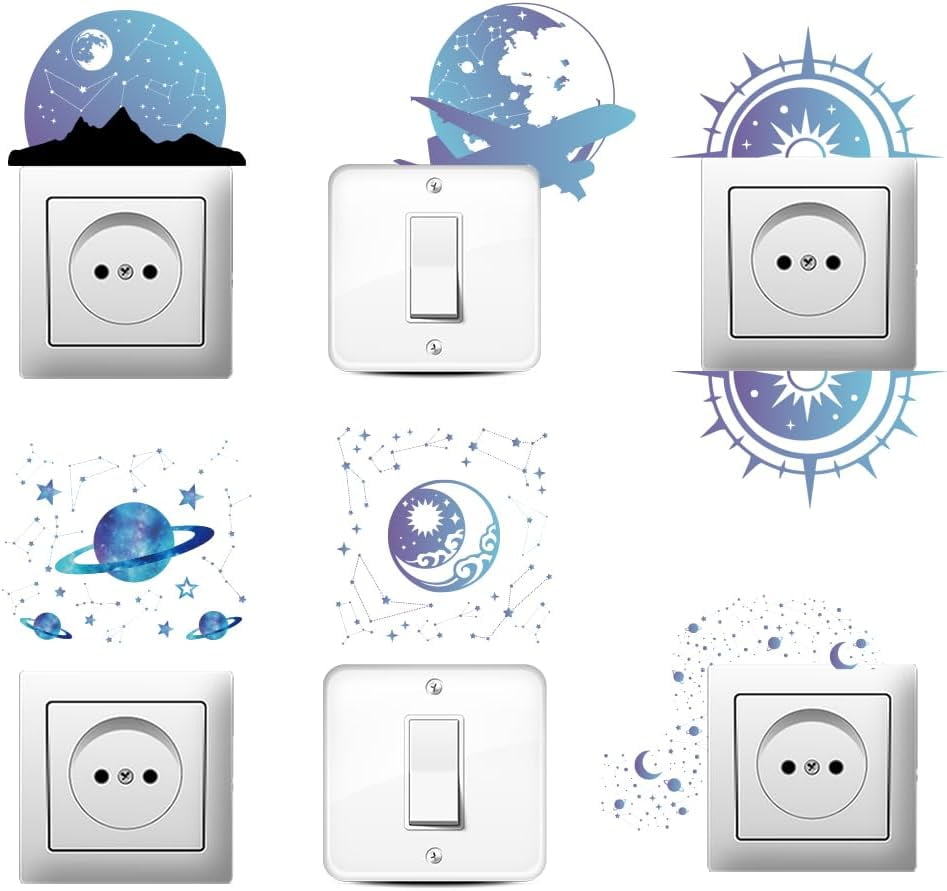 6Pcs Light Switch Plate Stickers Constellations Stars Moon Creative ...