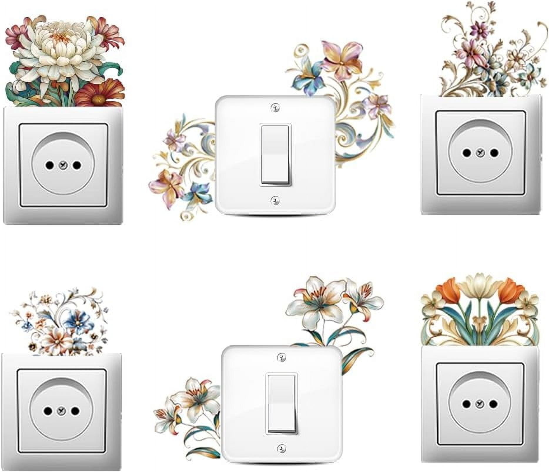 6Pcs Light Switch Plate Stickers Floral Vintage Art Nouveau Creative ...