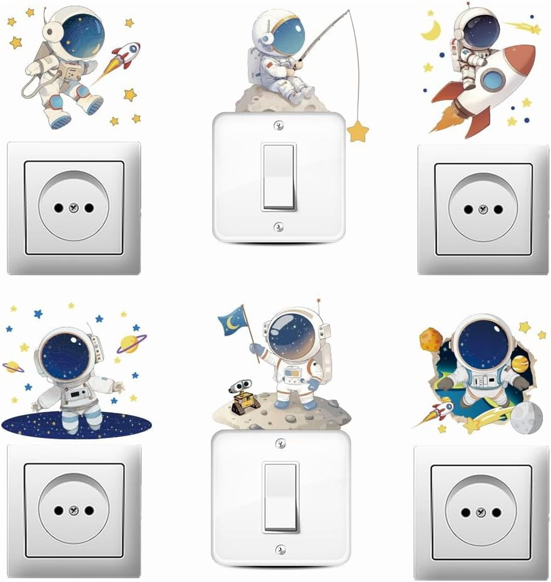 6Pcs Light Switch Plate Stickers Space Astronaut Planet Creative Switch ...