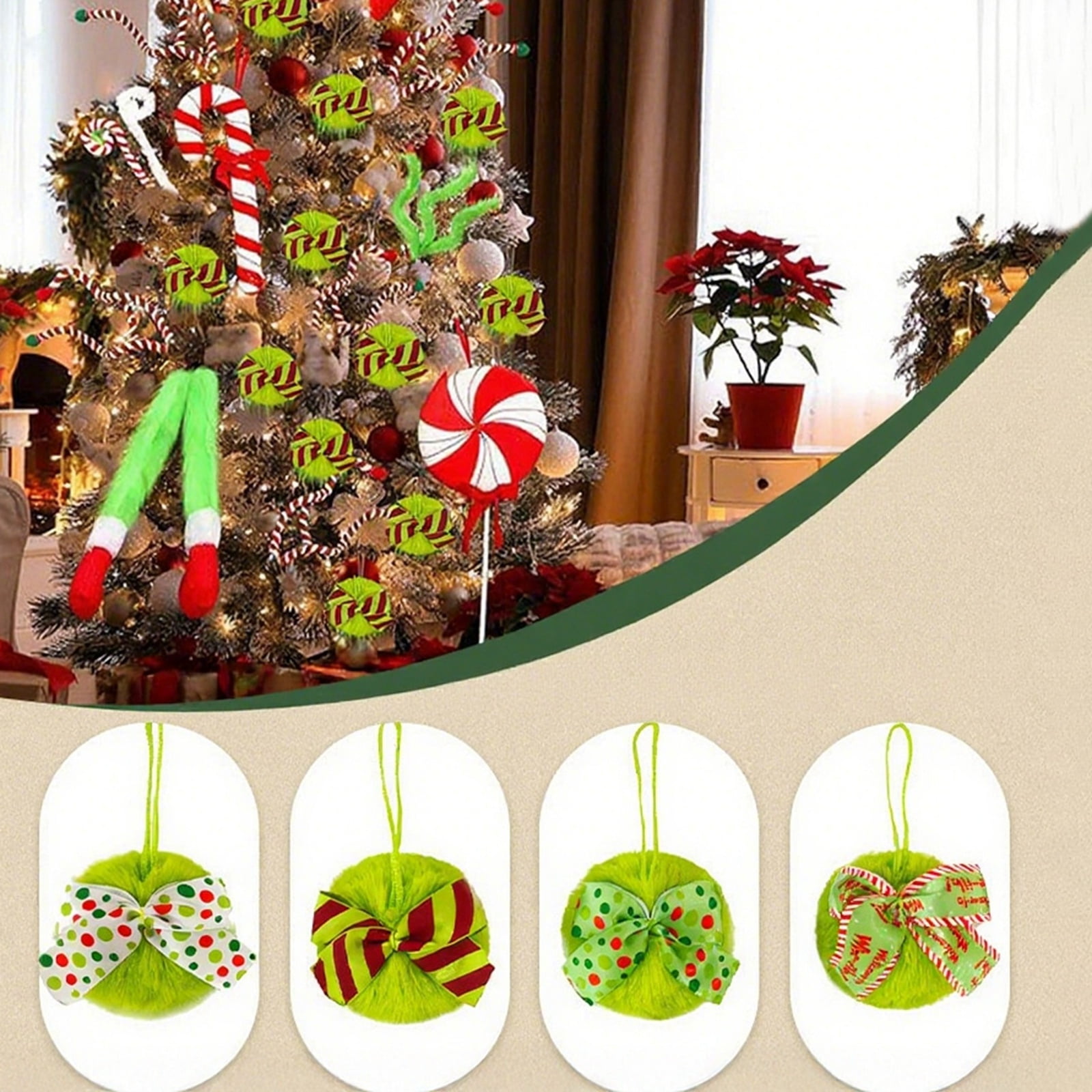 6Pcs Lime Green Furry Christmas Ball Ornaments, 3.15" Soft Fuzzy Balls ...