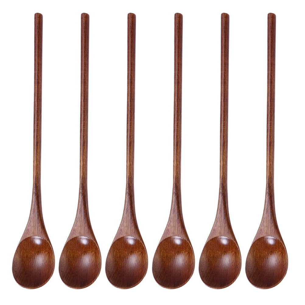 RENACLIPY 6-Piece Round Handle Wooden Honey Spoons Set, Light Brown ...