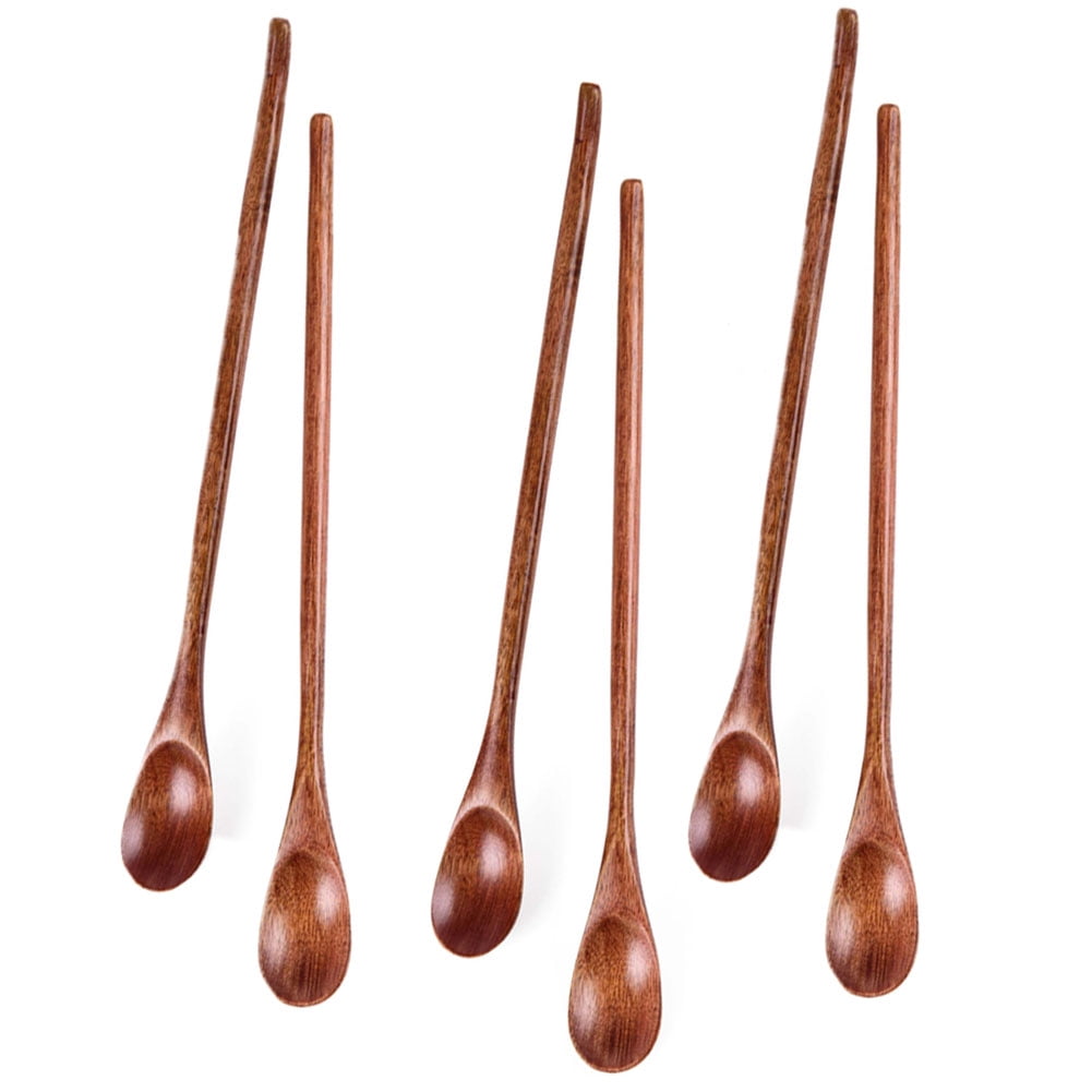 6Pcs Long Handle Wooden Spoons for Cooking Long Handle Tasting Spoons ...
