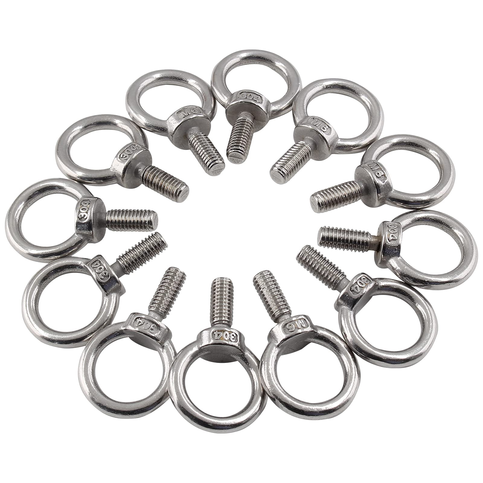 6Pcs M10 Lifting Eye Bolts, 304 Stainless Steel Male Thread Machinery ...