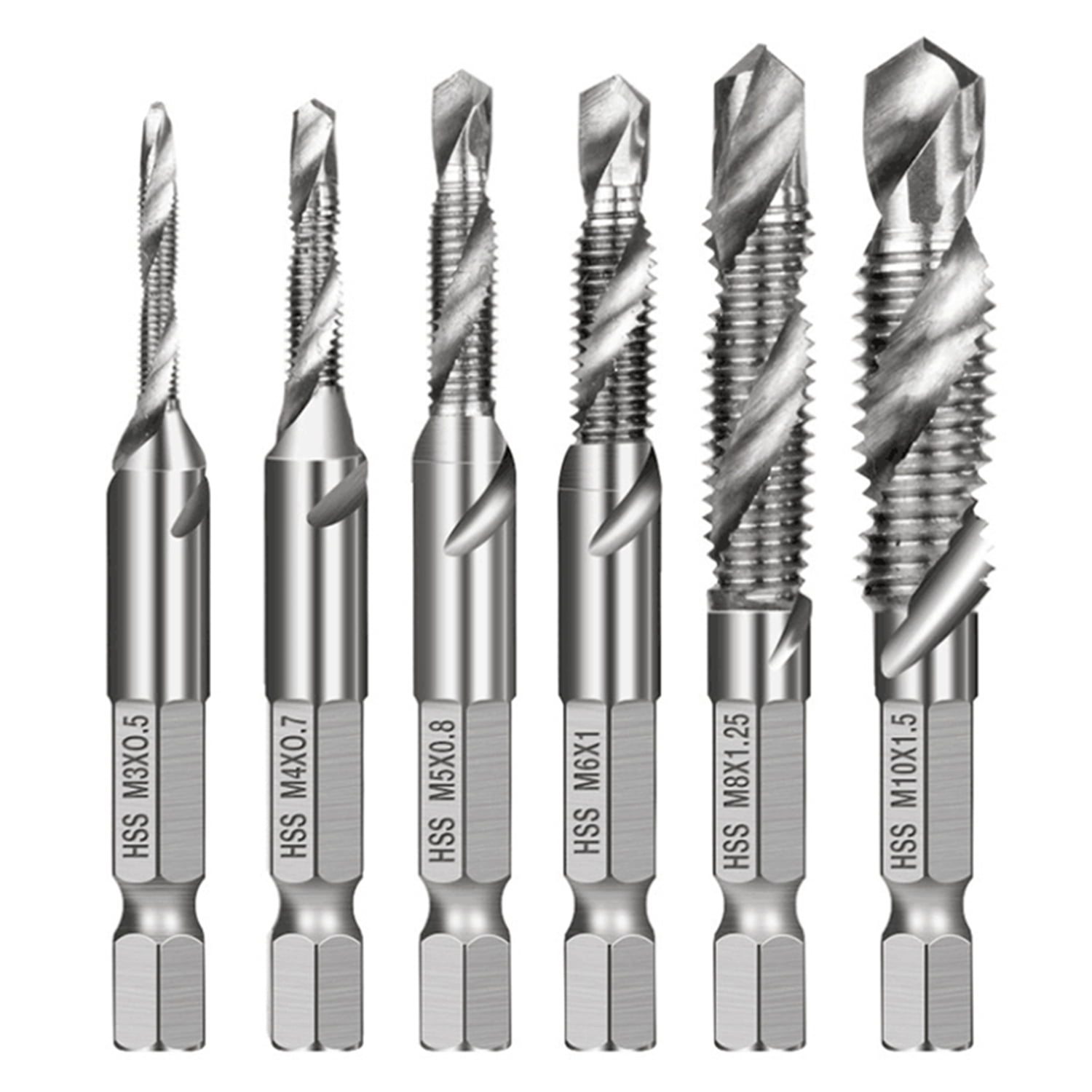 6Pcs M3-M10 Screw Tap Drill Bits HSS Taps Countersink Deburr Set Metric ...