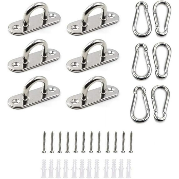 6Pcs M5 304 Stainless Steel Oblong Pad Eye Plate and 6Pcs Carabiner ...