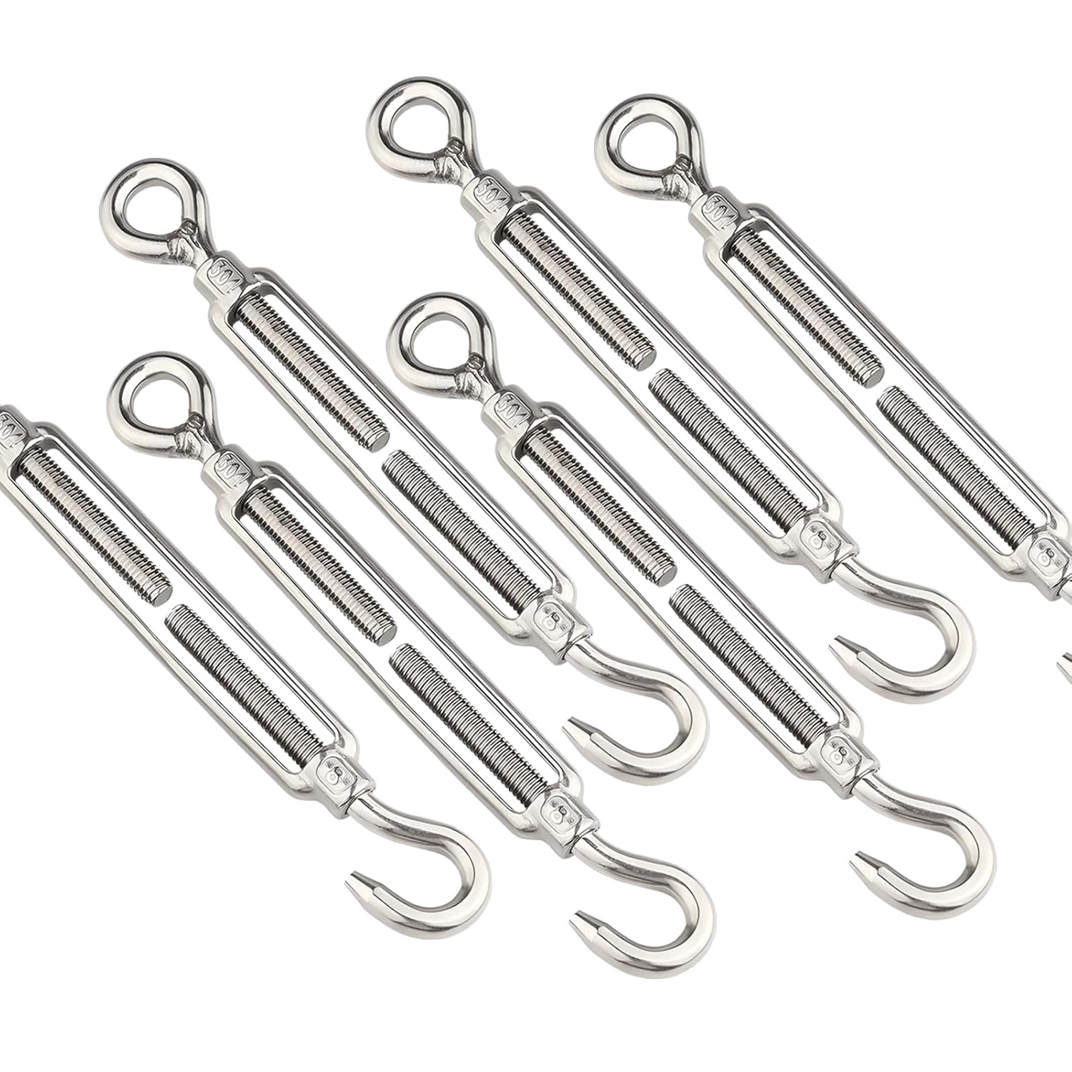 6Pcs M8 Turnbuckle Hook & Eye Turnbuckles, 304 Stainless Steel ...