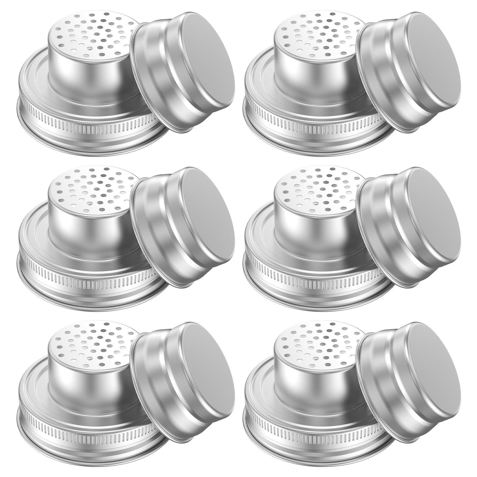 6Pcs Mason Jar Shaker Lids Stainless Steel with Sealing Silicone Gasket ...