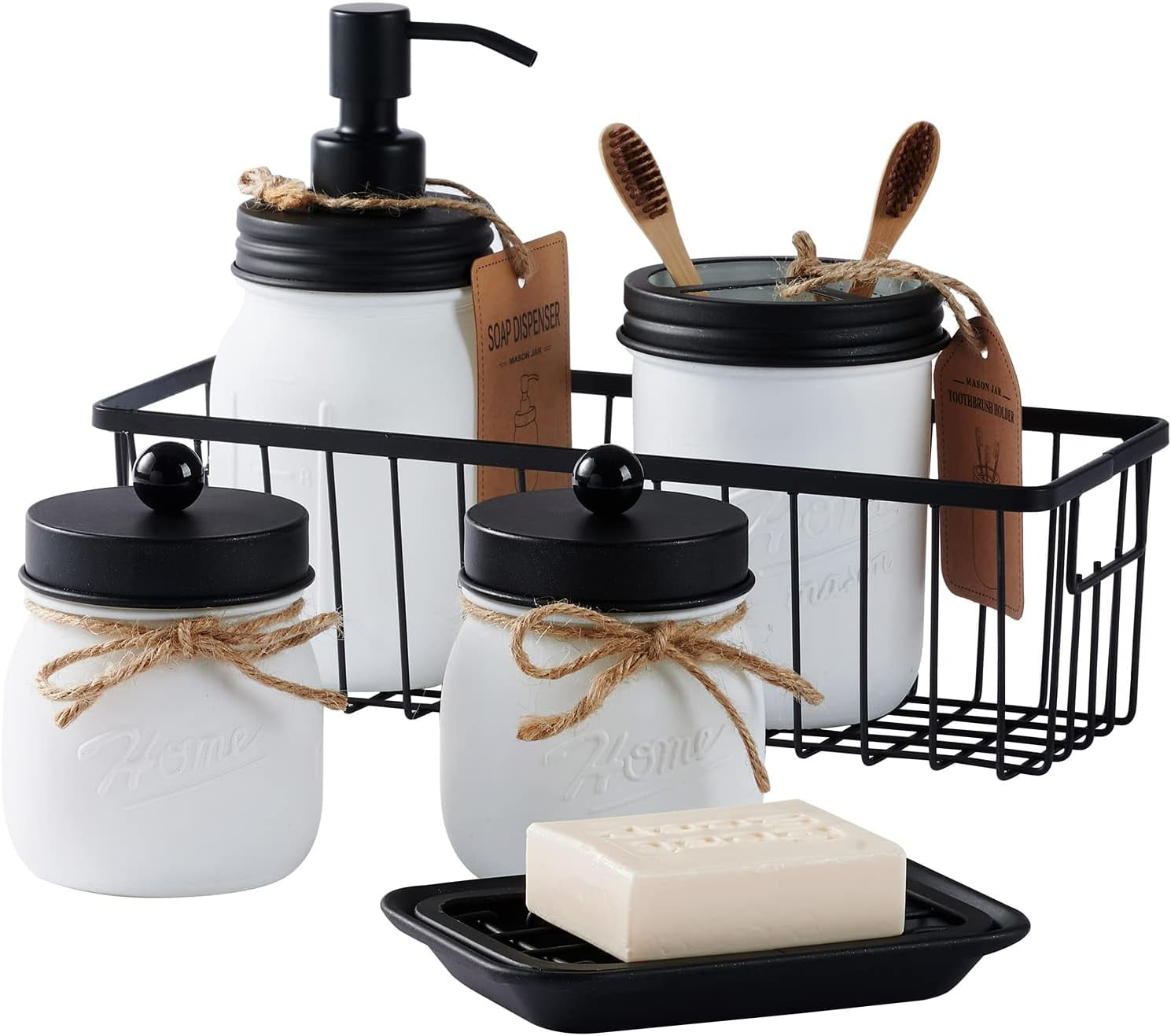 6Pcs Mason Jars Bathroom Accessories Set Complete - Toothbrush Holder ...