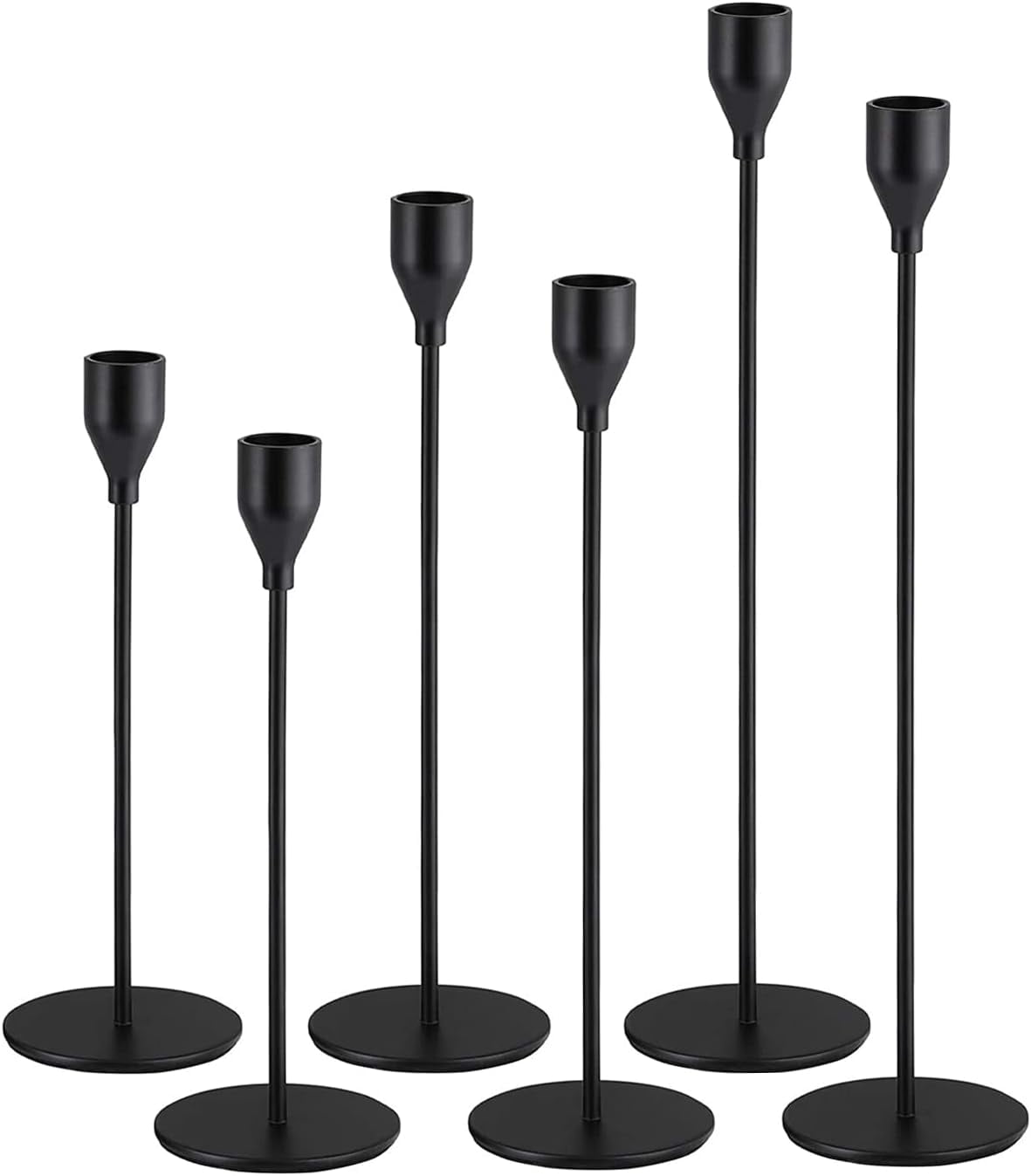 6Pcs Matte Black Candlestick Holders, Tall Taper Candelabra Stands fits 3/4 inch Thick Pillar ...