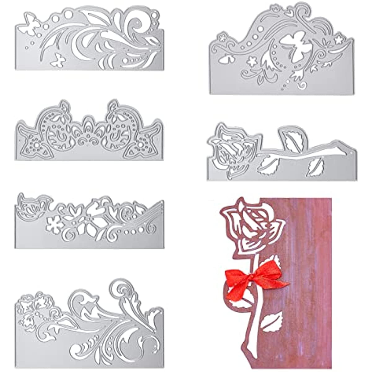 6Pcs Metal Flowers Edge Border Die Cuts Lace Butterfly Cutting Dies for ...