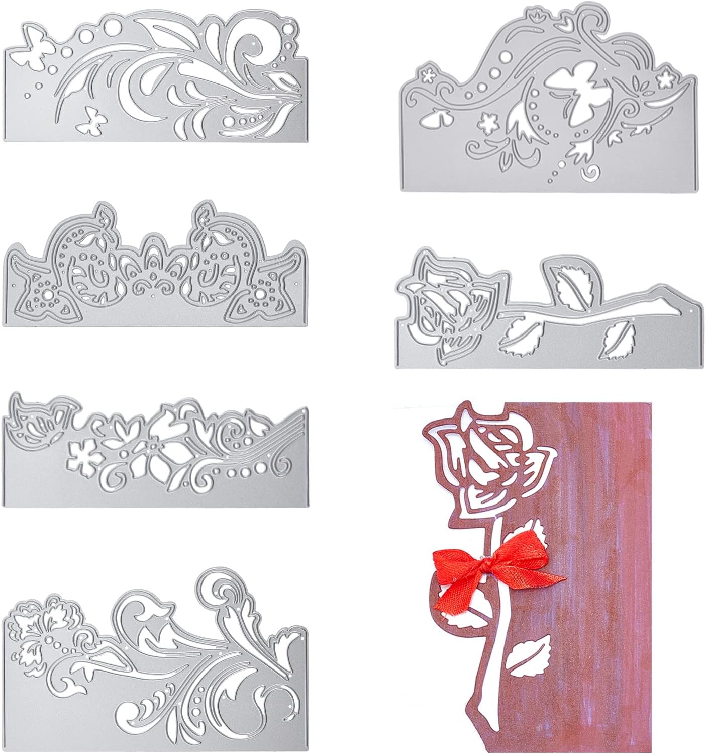 6Pcs Metal Flowers Edge Border Die Cuts Lace Butterfly Cutting Dies for ...