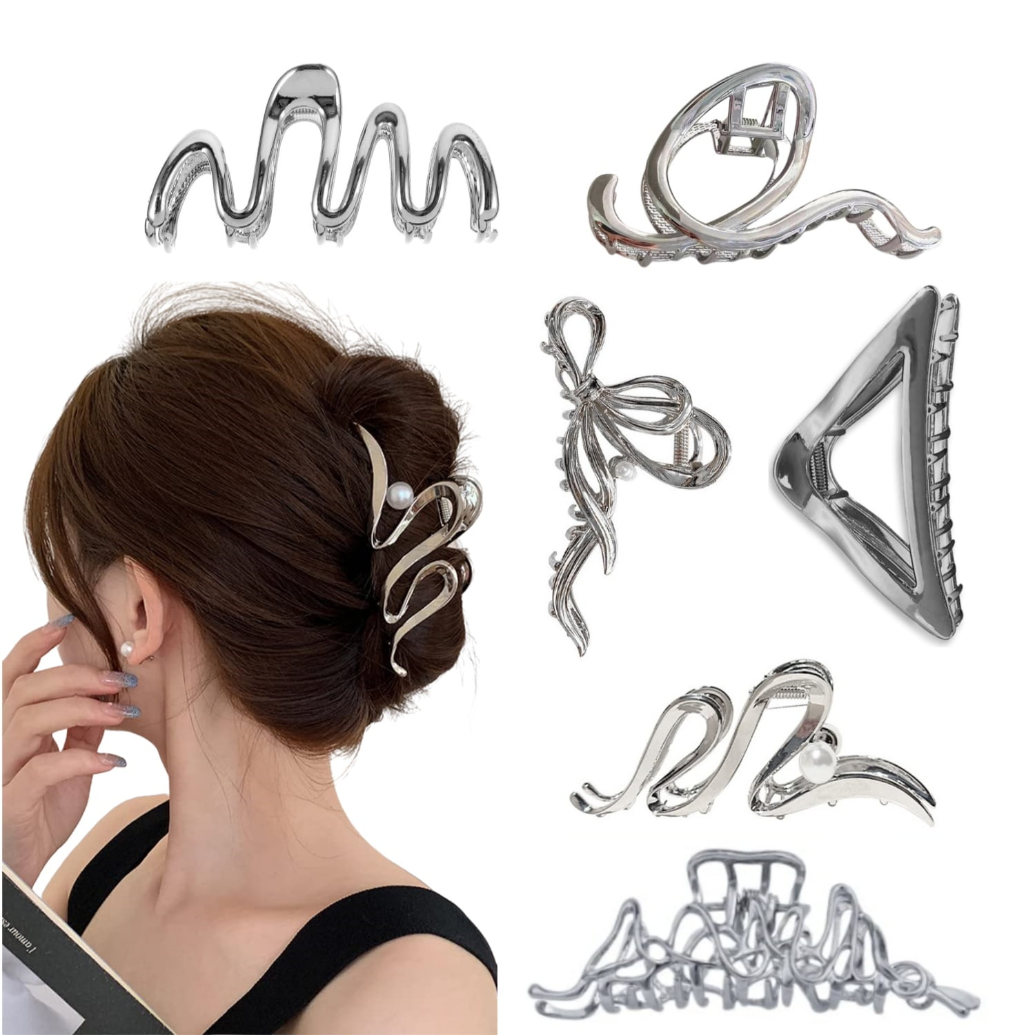 6Pcs Metal Hair Clips,Jademall Silver Liquid Hair Clip Hair Barrettes ...