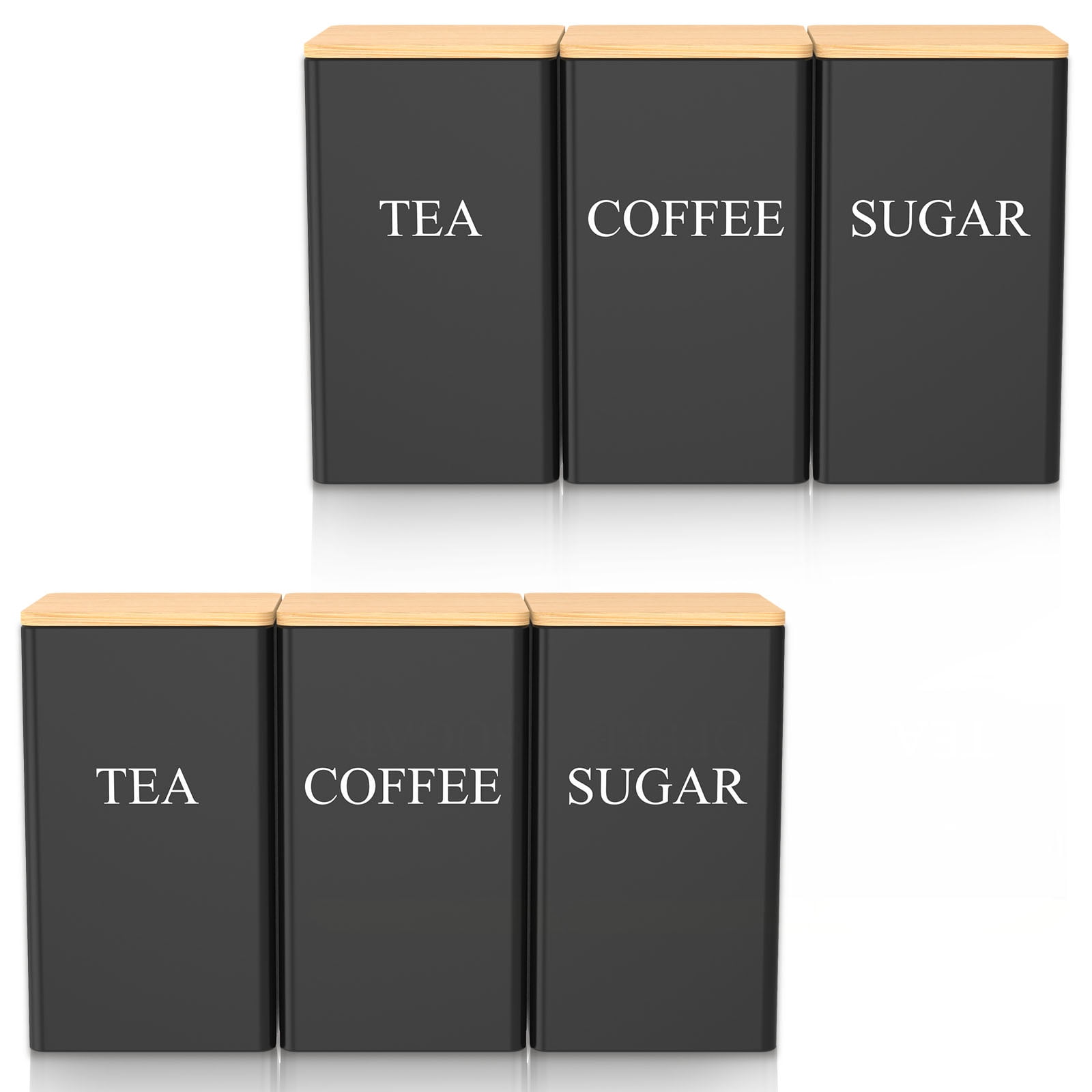 6Pcs Metal Square Kitchen Canister With Bamboo Lid Space Saving Kitchen ...