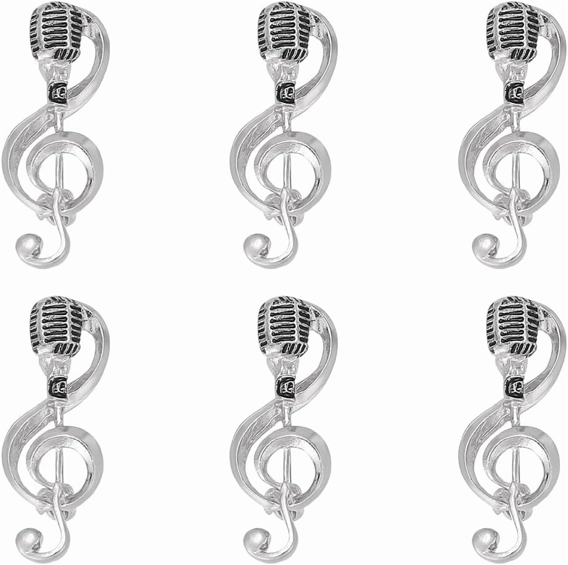 6Pcs Microphone Music Note Brooch Pins Platinum Alloy Mircophone ...