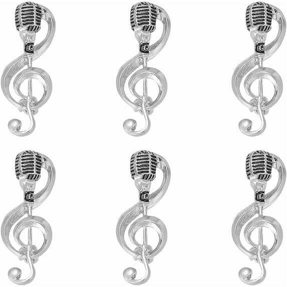 6Pcs Microphone Music Note Brooch Pins Platinum Alloy Mircophone ...