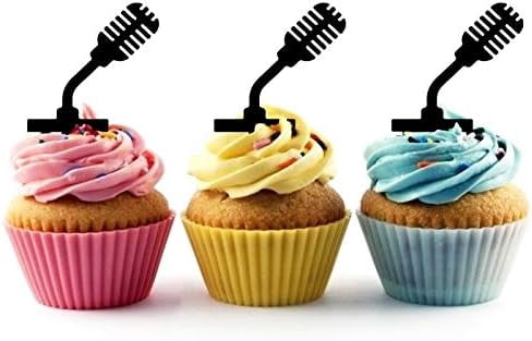 6Pcs Microphone Silhouette Acrylic Cupcake Toppers for Music or Karaoke ...