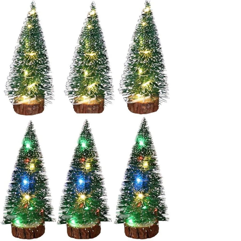 6Pcs Mini Christmas Pine Trees with LED String Lights Artificial ...