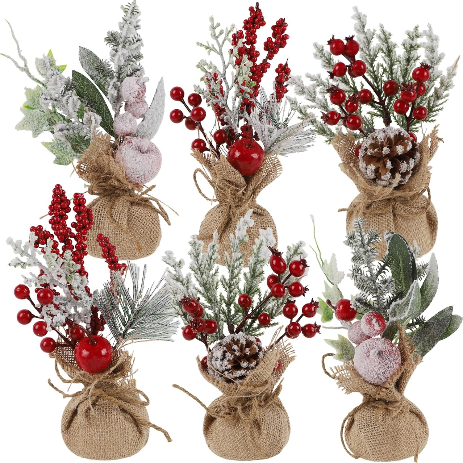 6Pcs Mini Christmas Tree Table Decorations,Small Artificial Trees with ...