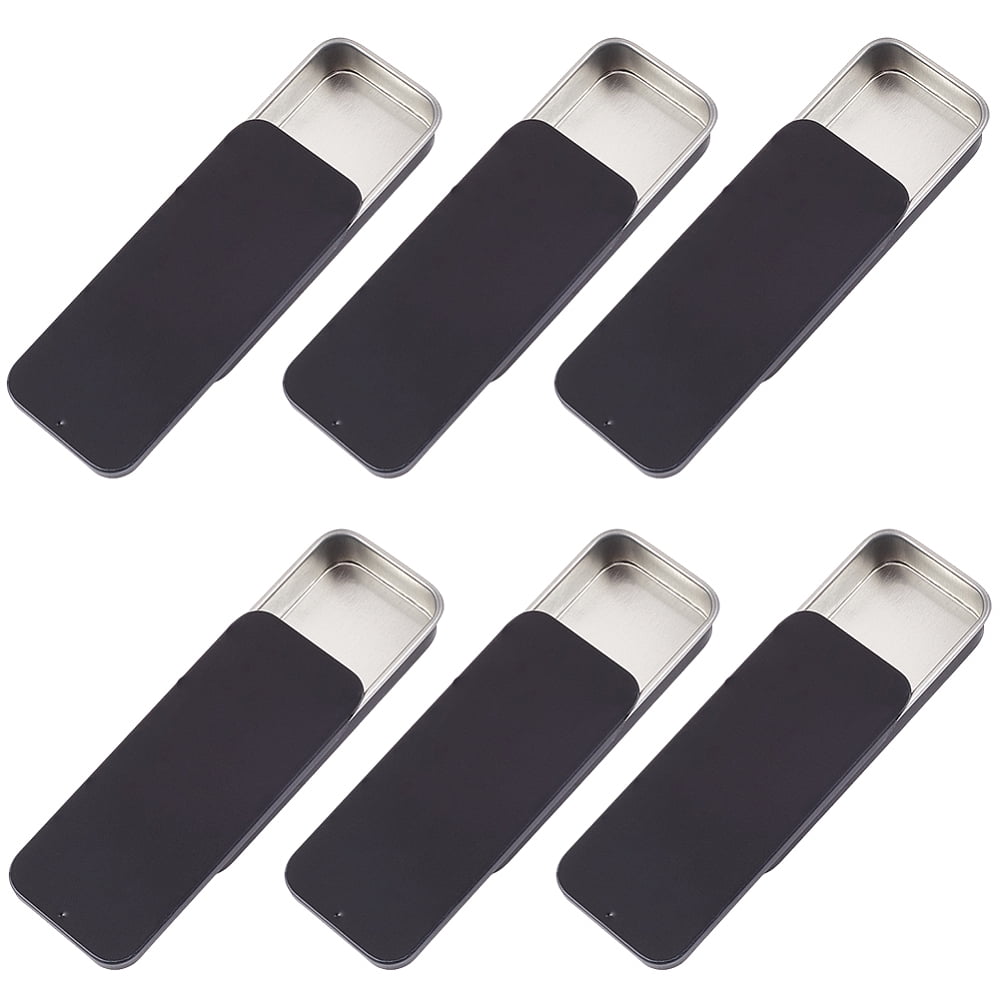 6Pcs Mini Tin Box Black Metal Boxes Tinplate Portable Sliding Lid ...